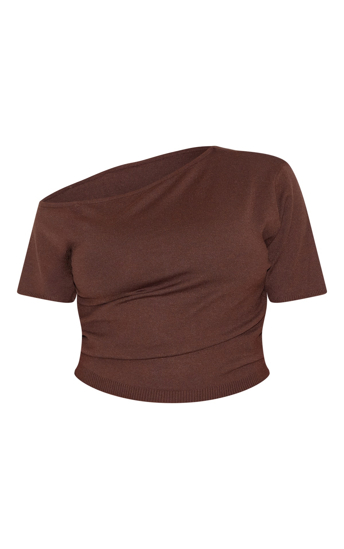 Plus Chocolate Basic Knit Asymmetric Neckline Top | Plus Size | PLT