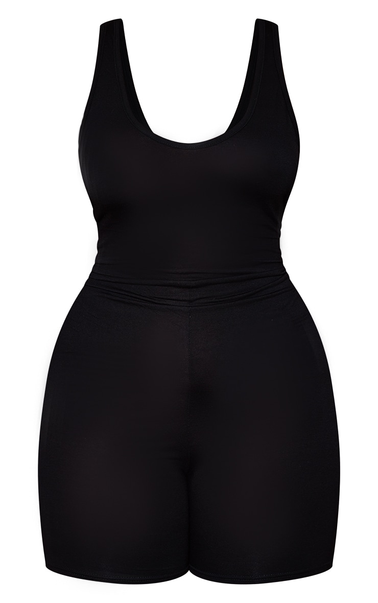 Plus Black Plunge Front Unitard | Plus Size | PrettyLittleThing USA