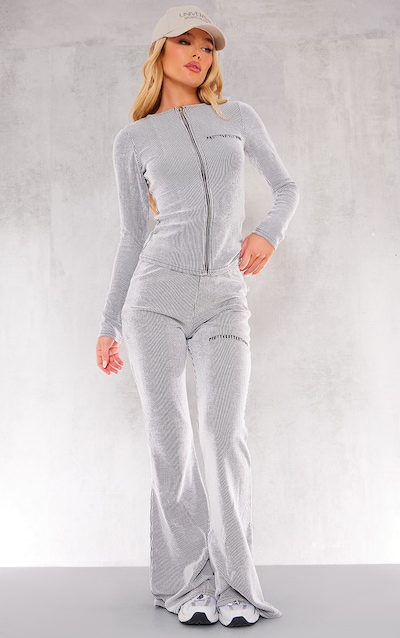 PLT Grey Two Tone Rib High Waist Flares | Co-ords | PLT