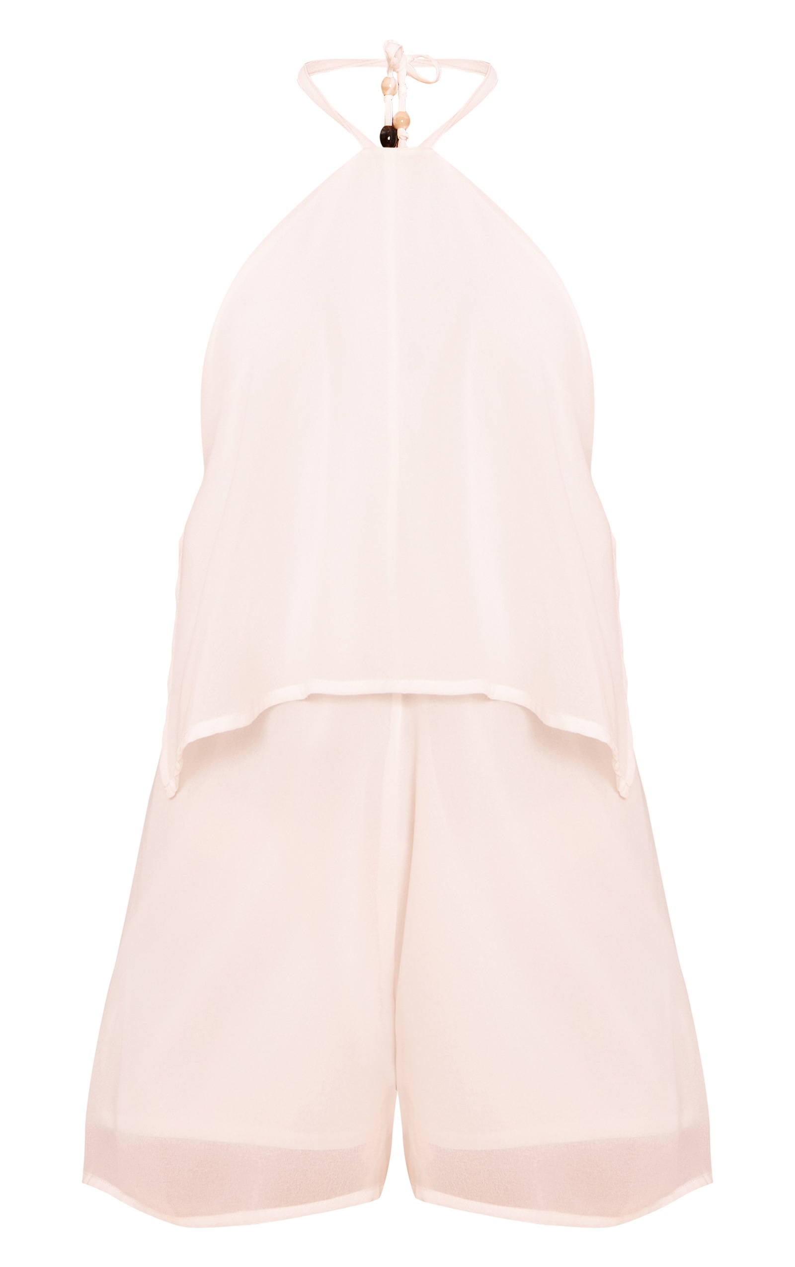 Cream Chiffon Backless Bead Detail Floaty Playsuit | Dresses | PLT