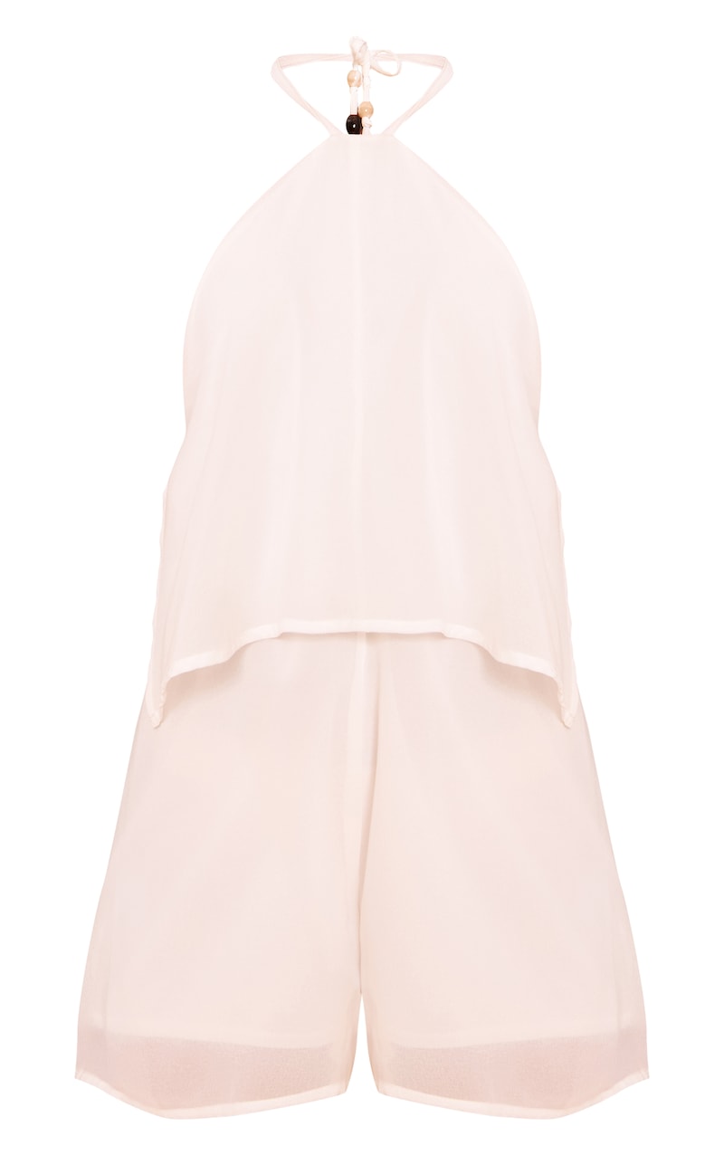 Cream Chiffon Backless Bead Detail Floaty Playsuit | Dresses | PLT