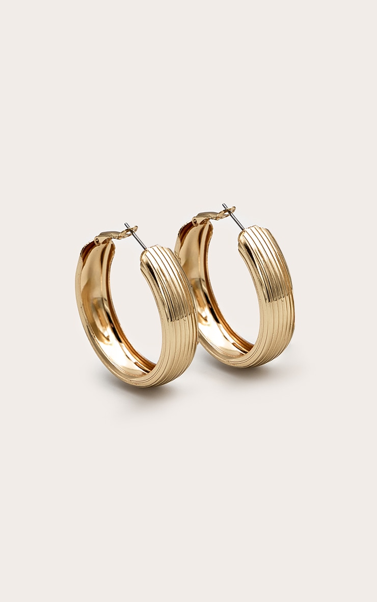 Gold Ridge Chunky Hoop Earrings | Accessories | PrettyLittleThing