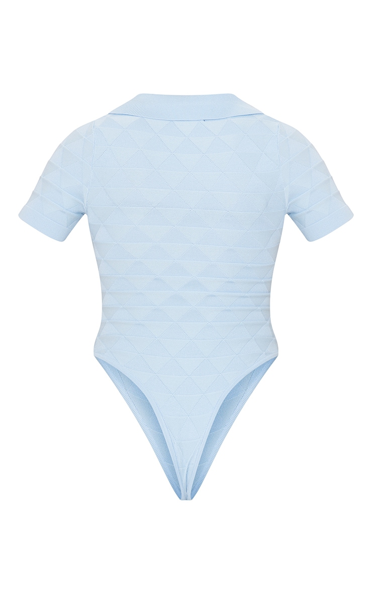 Pale Blue Triangle Knitted Bodysuit | PrettyLittleThing USA