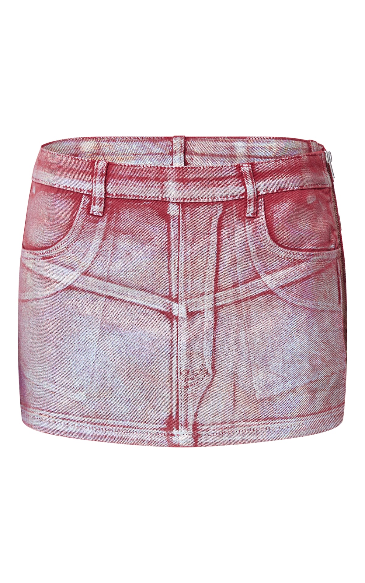 Cherry Red Silver Metallic Foil Denim Micro Skirt | Denim | PLT