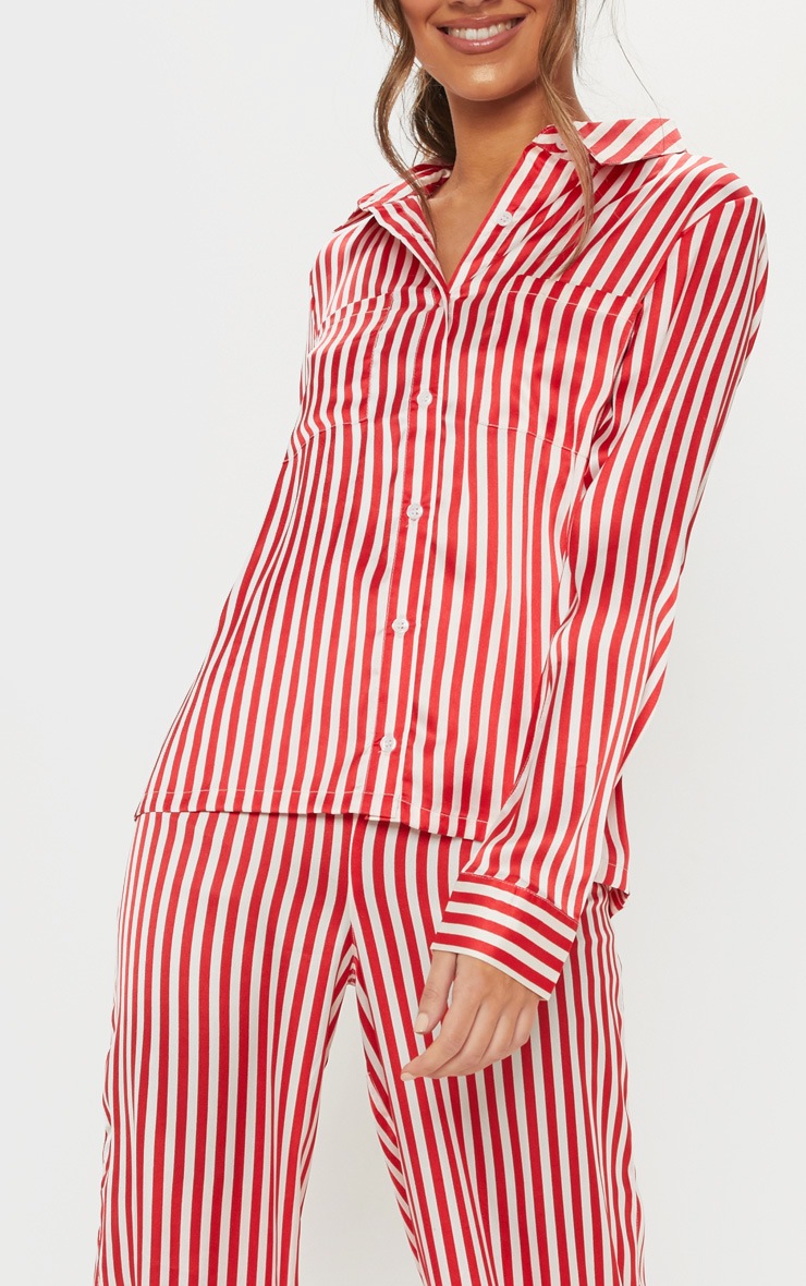 Red & White Stripe Wide Leg Pj Set | PrettyLittleThing