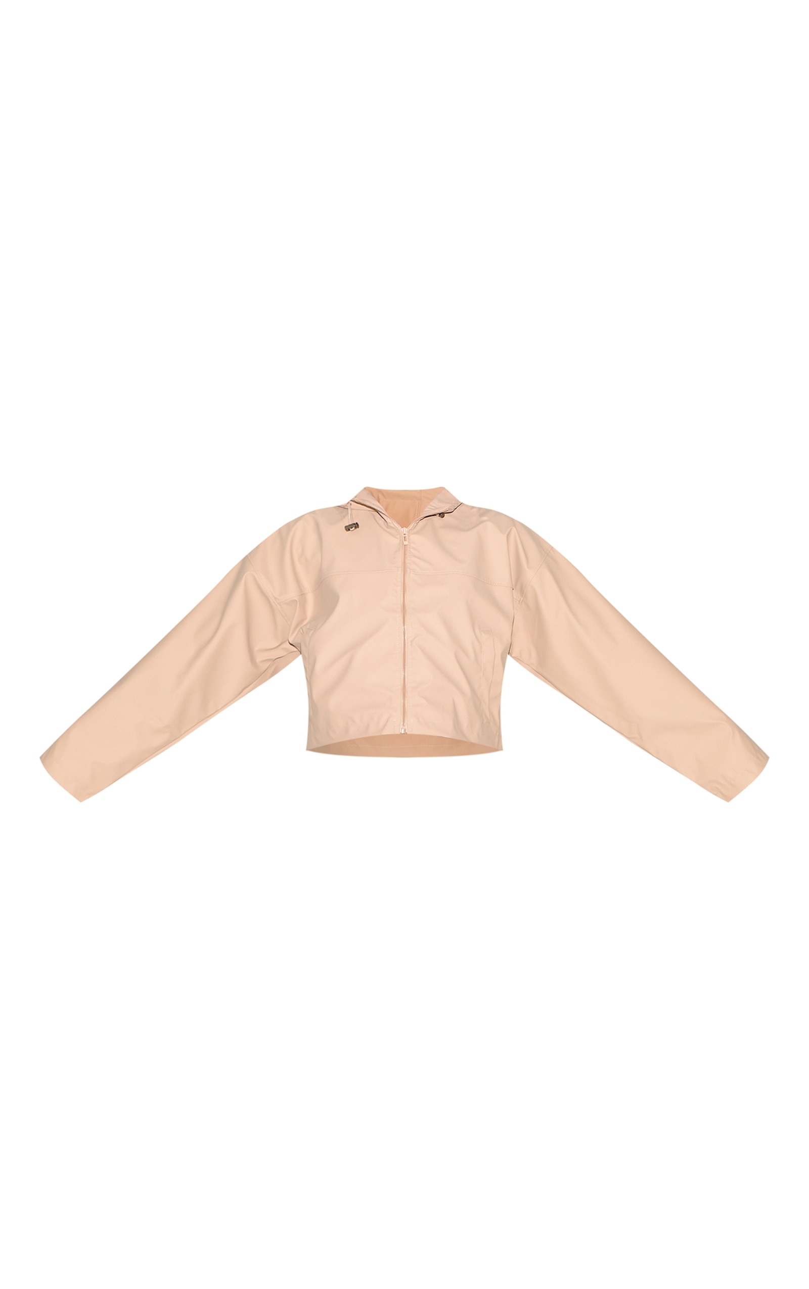 Beige Pu Faux Leather Cropped Hooded Jacket | Outerwear | PLT