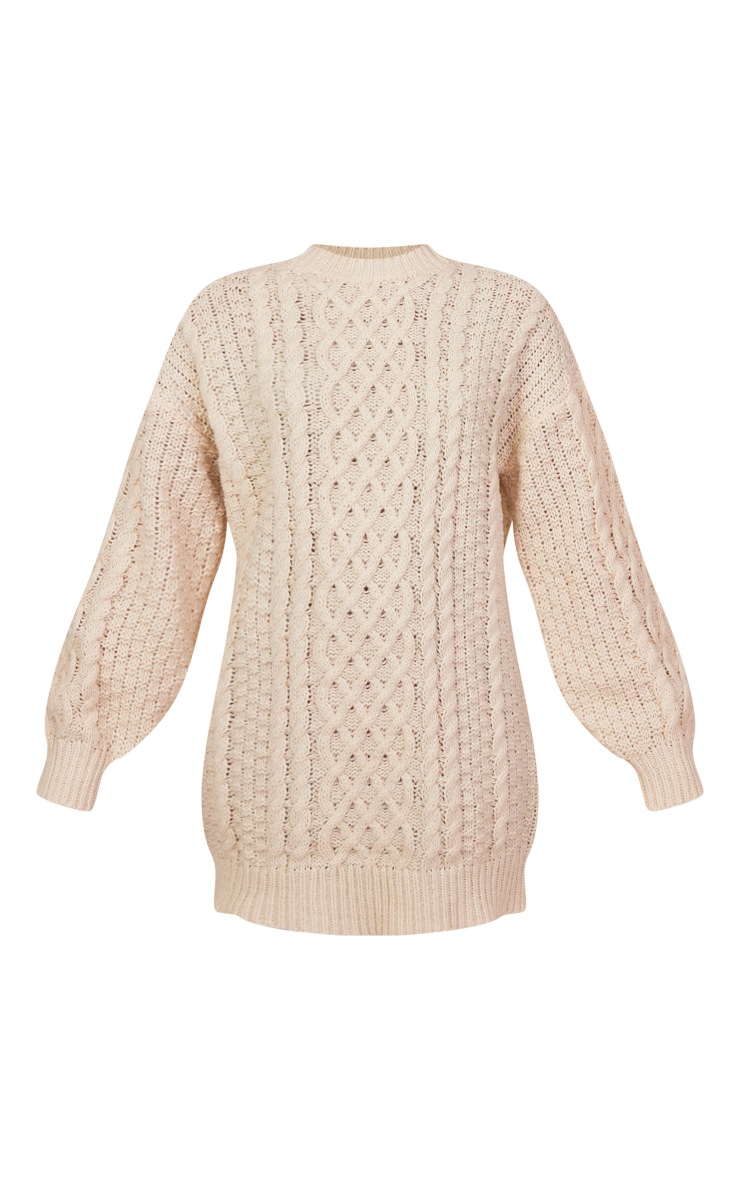 Cream Chunky Cable Knit Sweater Dress | Knitwear | PrettyLittleThing USA