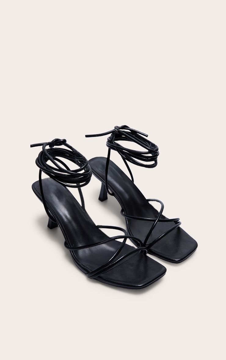 Black Wide Fit Strappy Lace Up Low Heel Sandals | Footwear | PLT AUS