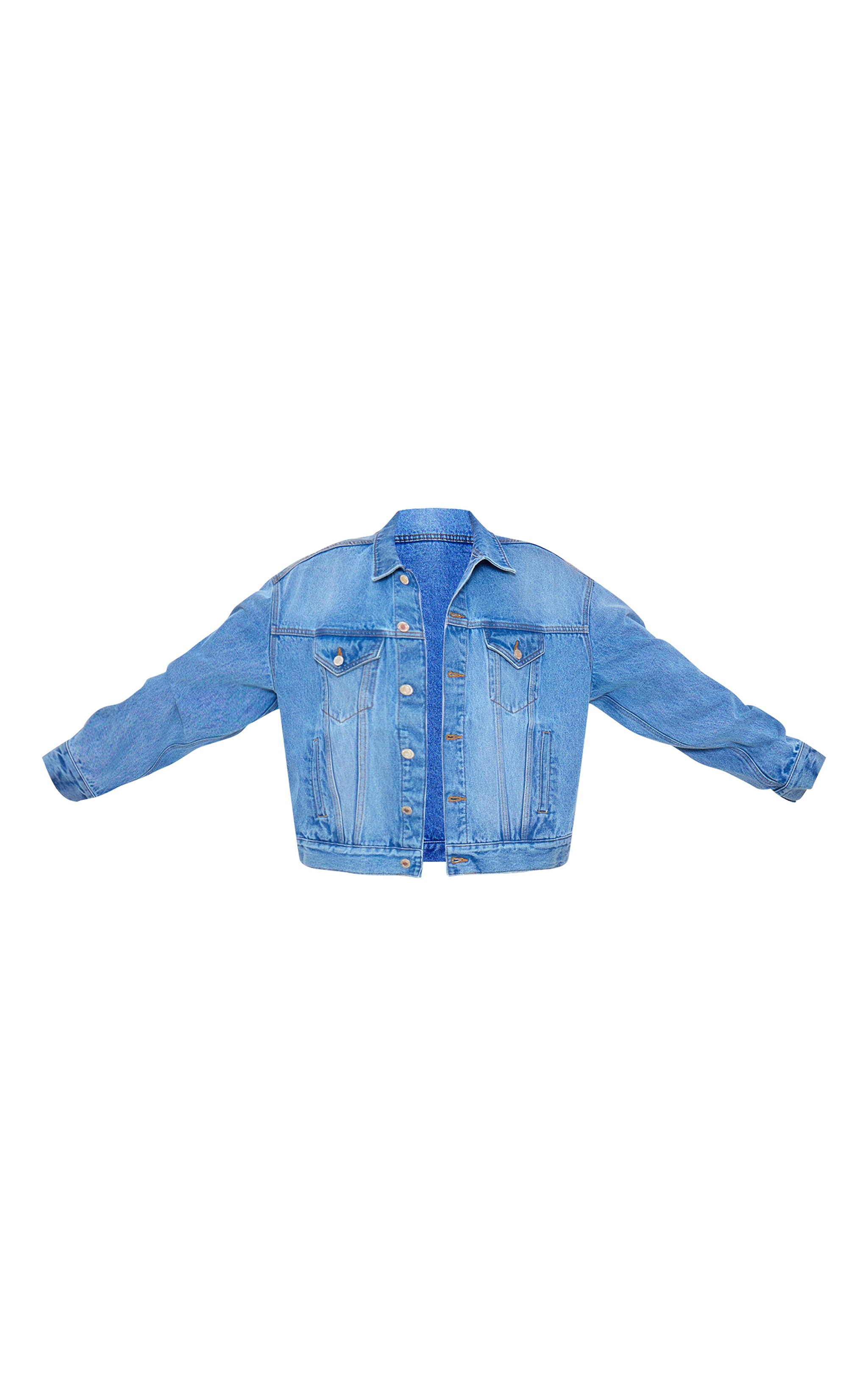 Mid Blue Wash Classic Oversized Denim Jacket Denim Prettylittlething Usa