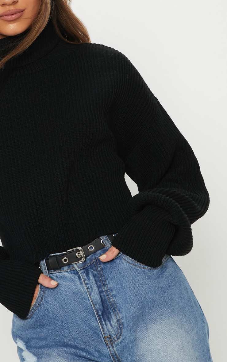 Black Ribbed Knit High Neck Jumper | Knitwear | PrettyLittleThing AUS
