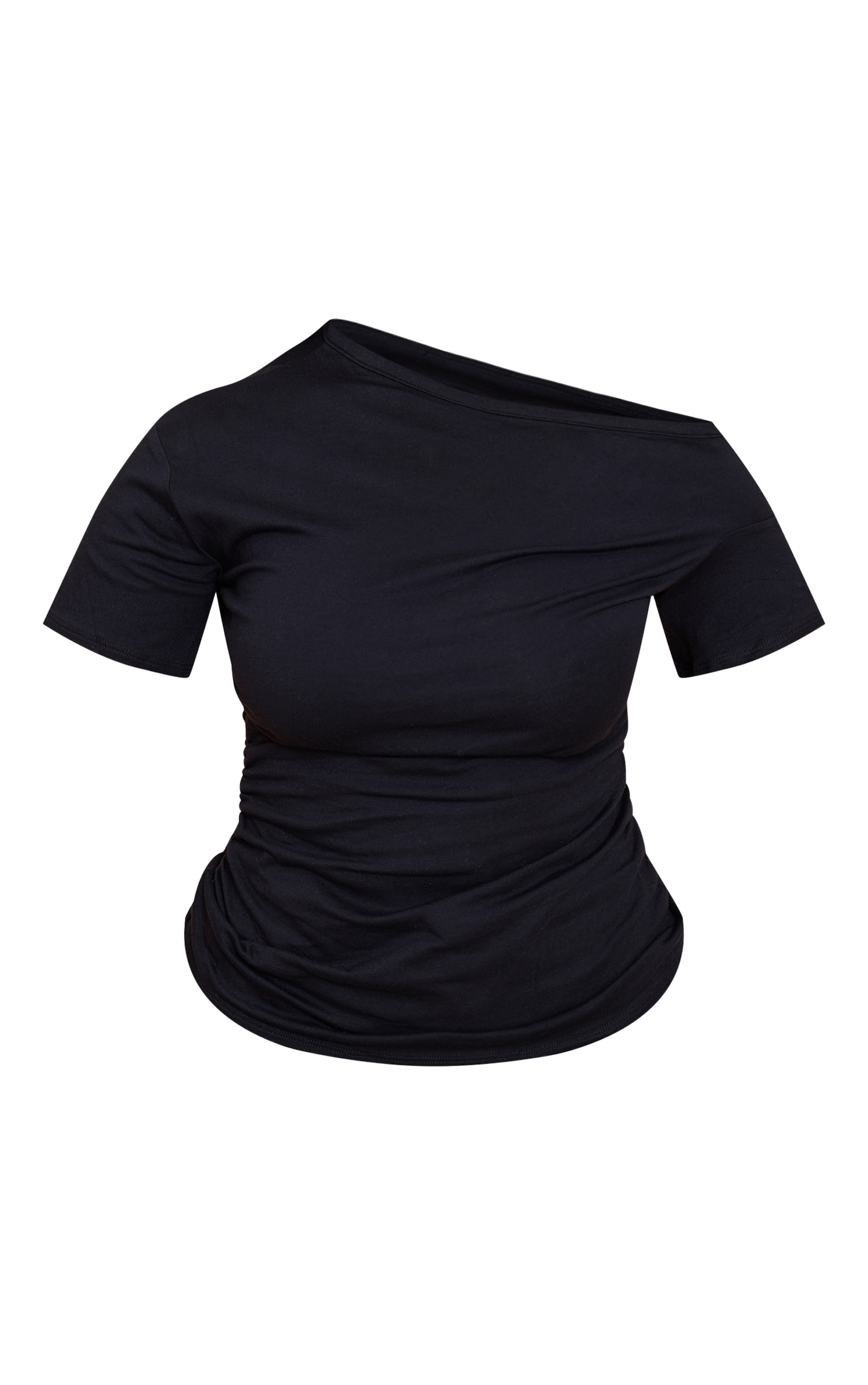 Shape Black Off Shoulder Ruched Side T-shirt | Shape | PLT
