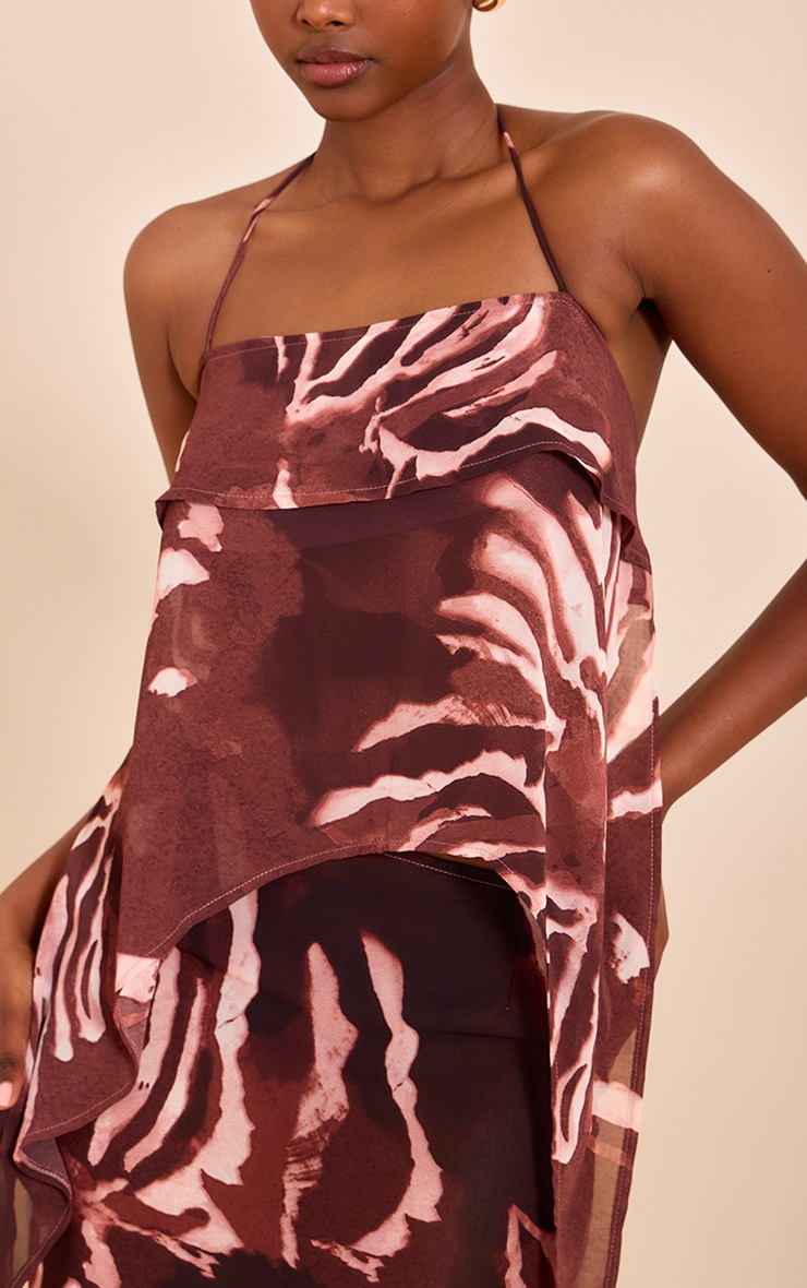 Brown Chiffon Floral Halterneck Strappy Top | Co-ords | PLT