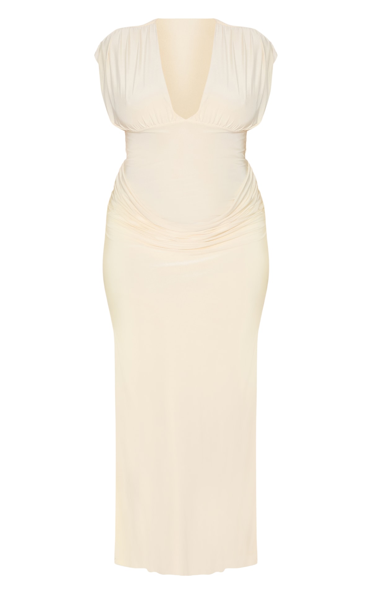 Plus Cream Double Layer Shoulder Drape Waist Dress | Plus Size | PLT