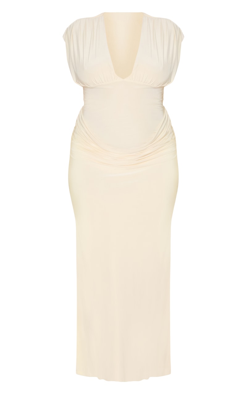 Plus Cream Double Layer Shoulder Drape Waist Dress | Plus Size ...