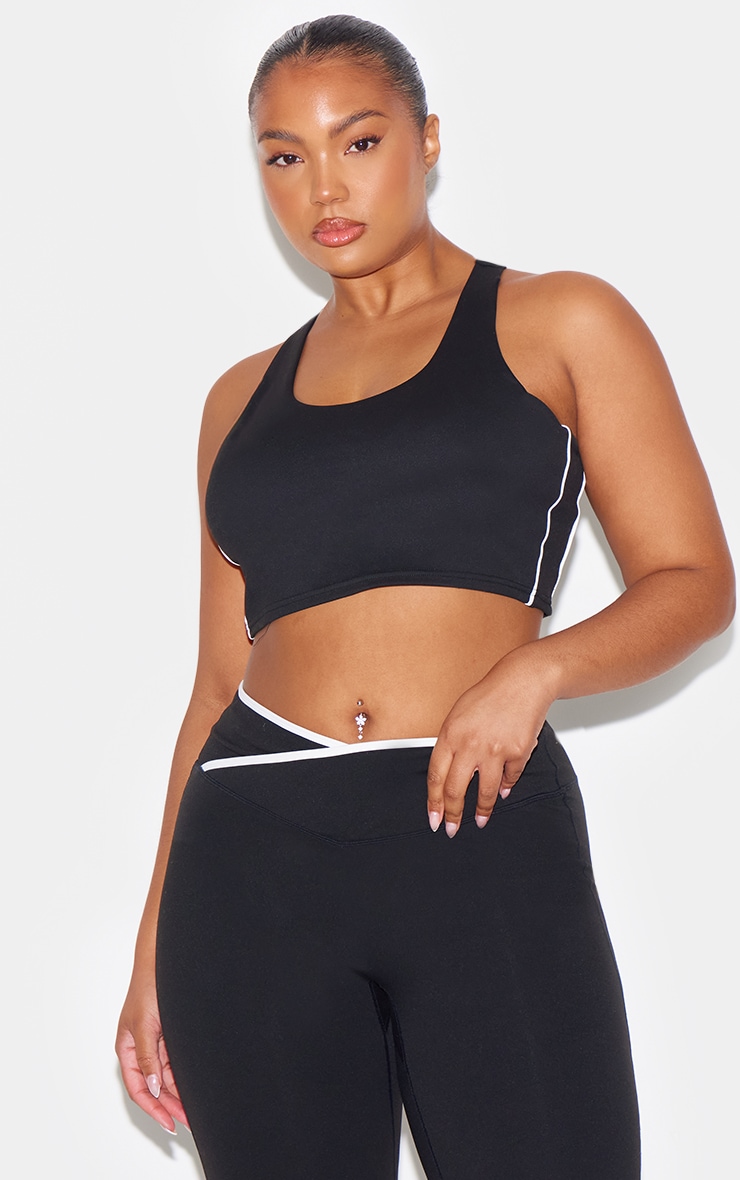 Black Sculpt Double Layer Padded Contrast Binding Bra | Athleisure ...