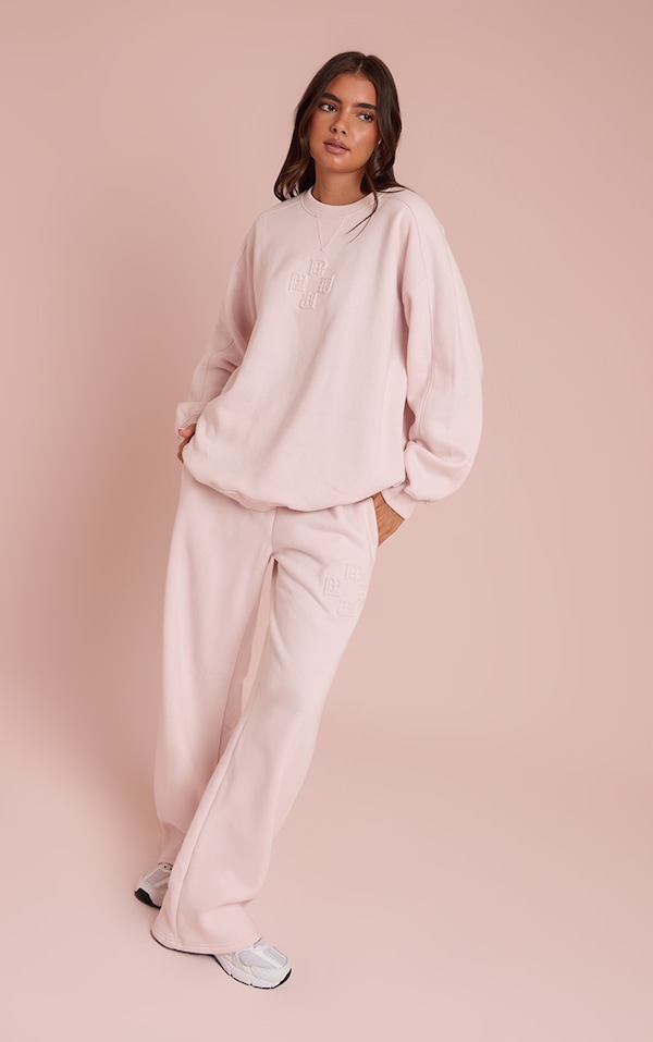 Baby Pink PLT Embossed Crew Neck Sweatshirt | Athleisure | PLT USA
