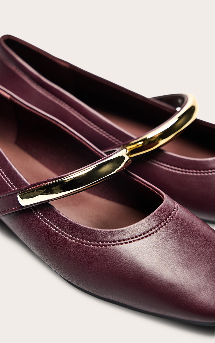 Plum Soft PU Silver Strap Square Toe Ballet Flats | Footwear | PLT IRE