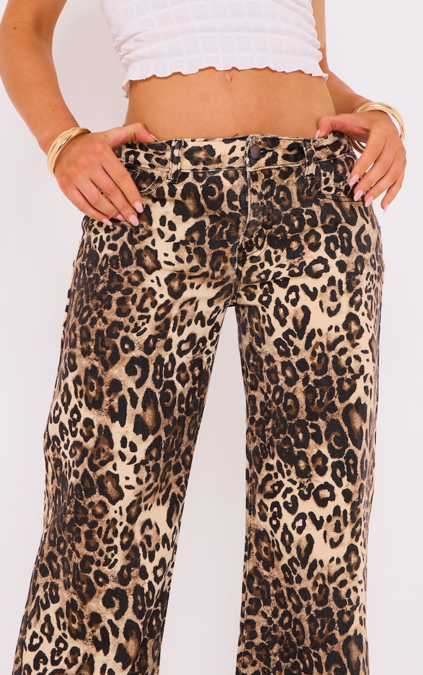 Leopard Print Wide Leg Denim Jeans | Denim | PLT