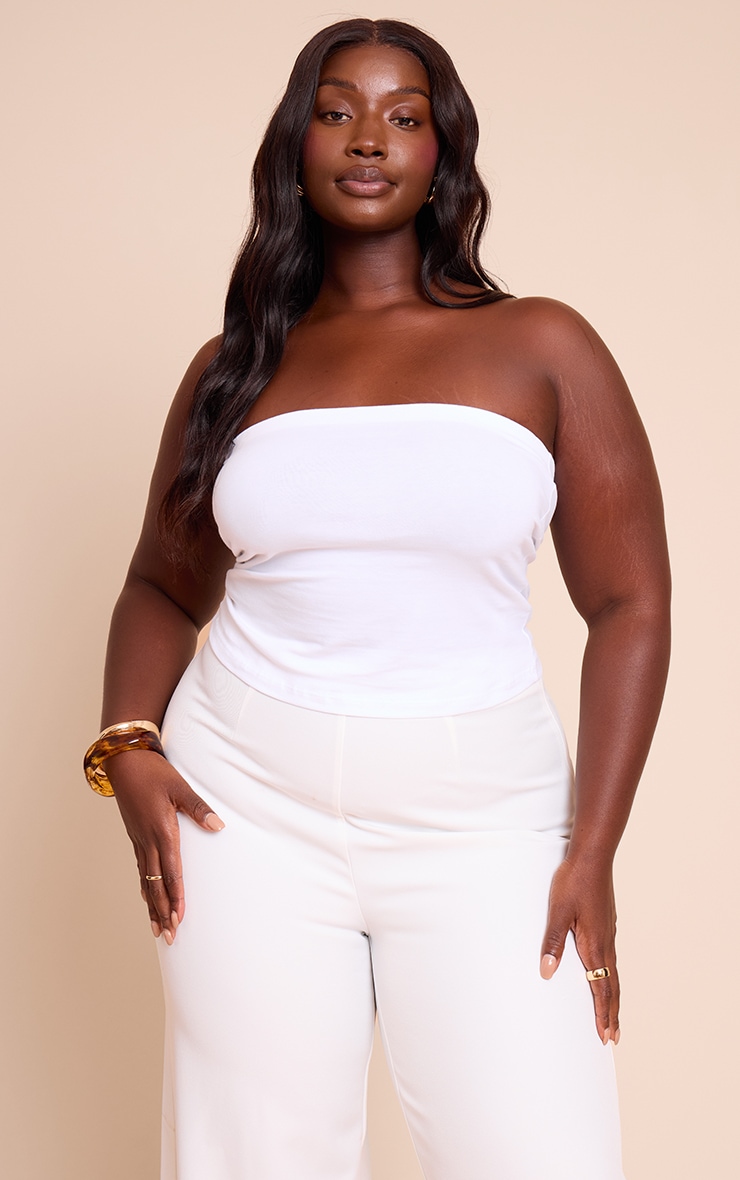 Plus White Soft Cotton Bandeau Top | Plus Size | PLT AUS