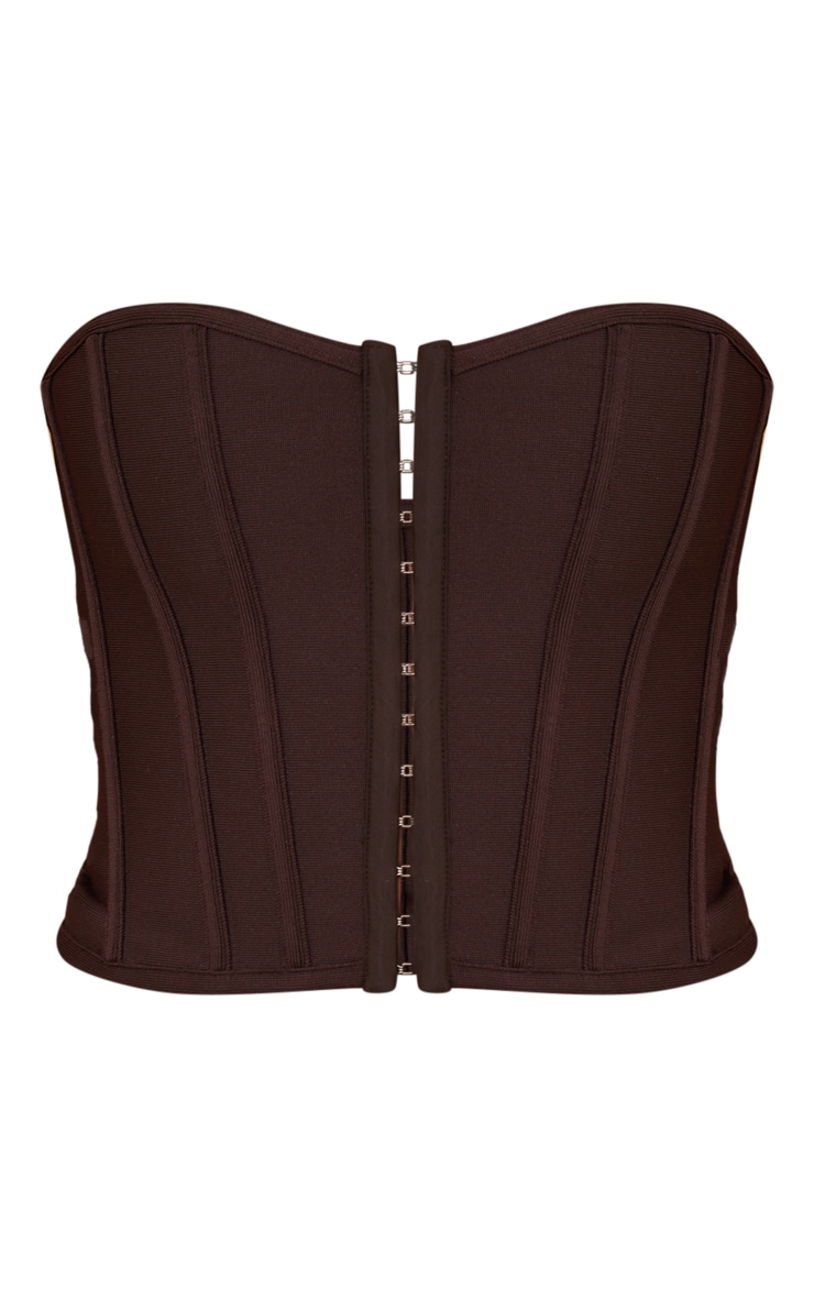 Deep Brown Bandage Hook And Eye Structured Corset | PrettyLittleThing