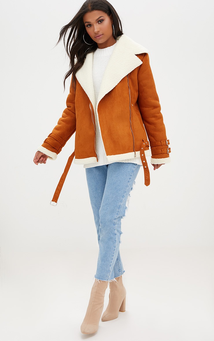 Tan Faux Suede Aviator Jacket | PLT