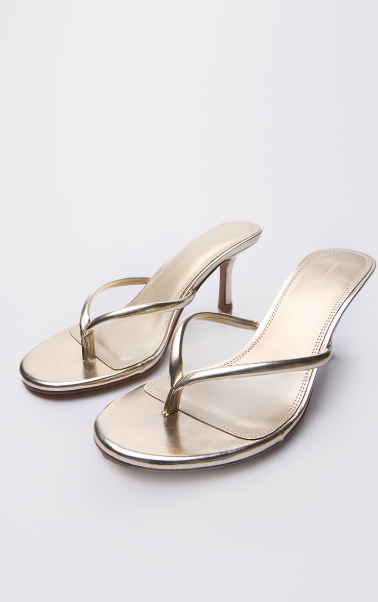 Gold PU Toe Thong Round Toe Mid Heeled Mules | Footwear | PLT