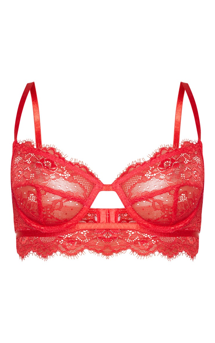 Red Lace Cut Out Detail Underwired Bra | PrettyLittleThing