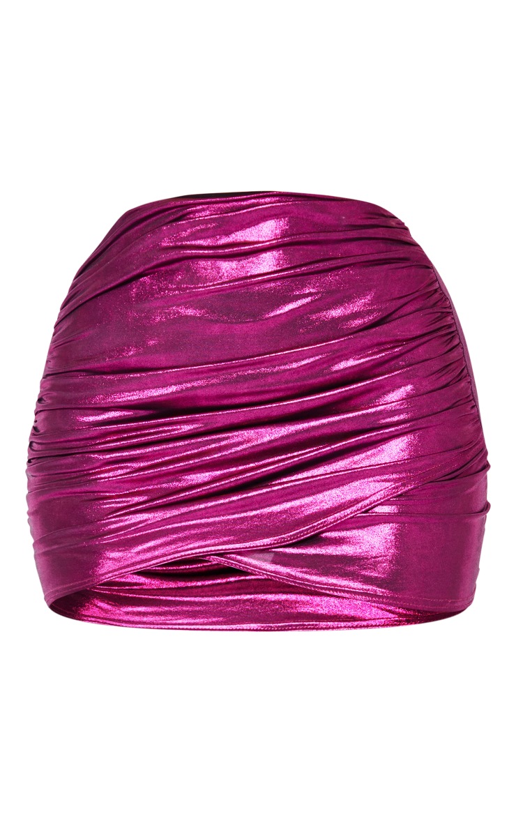 Hot Pink Metallic Ruched Mini Skirt | Bottoms | PLT