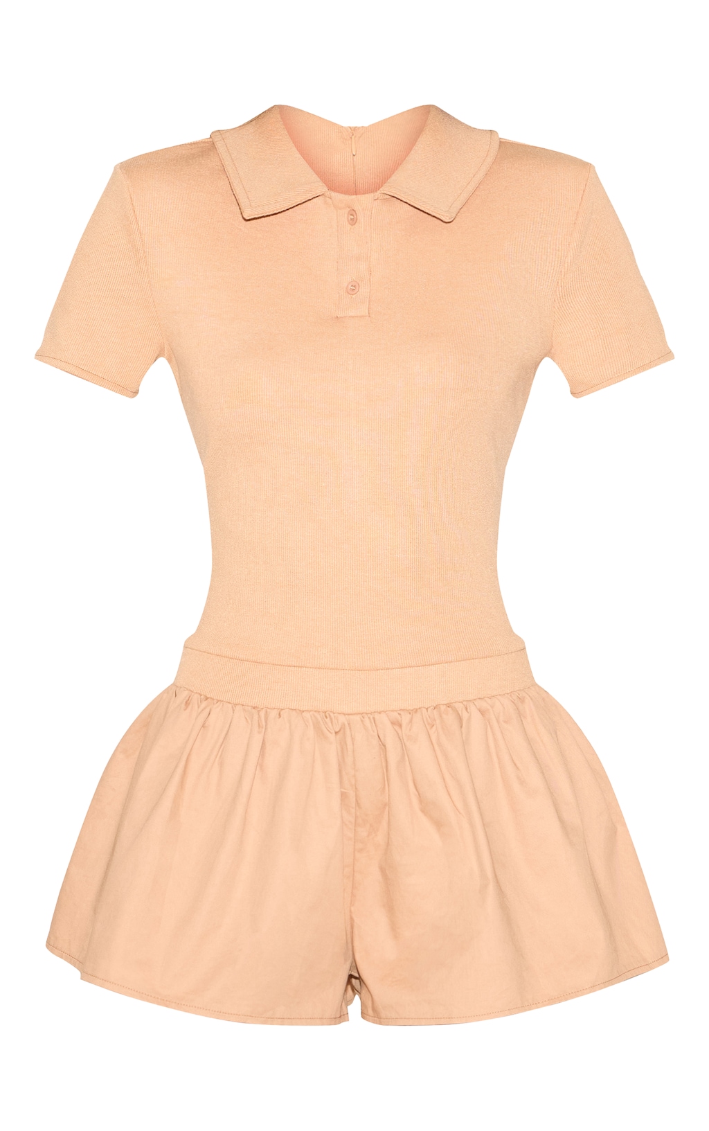 Sand Rib Polo Collar Detail Skort Playsuit | Dresses | PLT