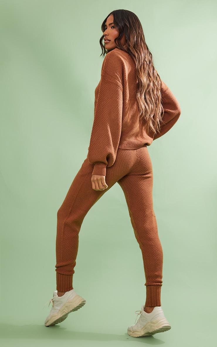 Rust Knitted Waffle Lounge Set | PrettyLittleThing CA