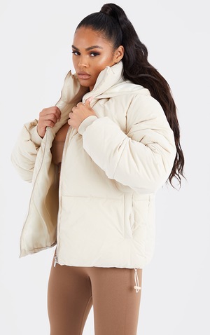 Cream Super Cropped Peach Skin Puffer | PrettyLittleThing AUS