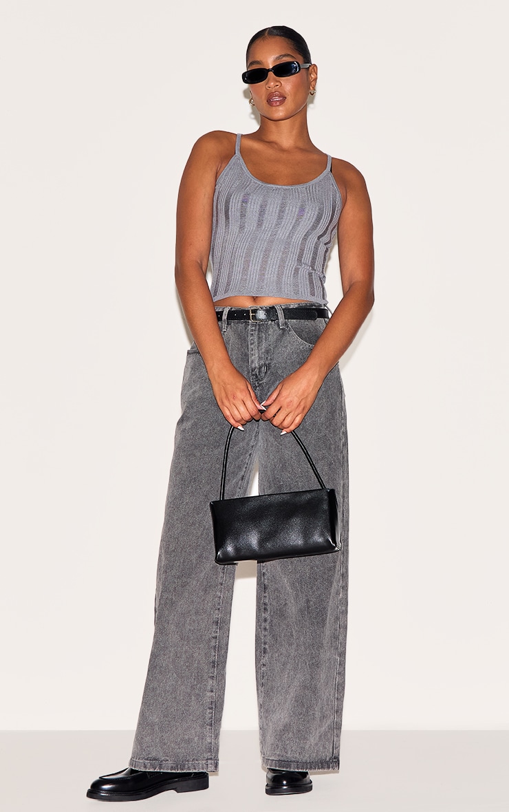 Charcoal Ladder Knit Cami Top | Knitwear | PLT USA