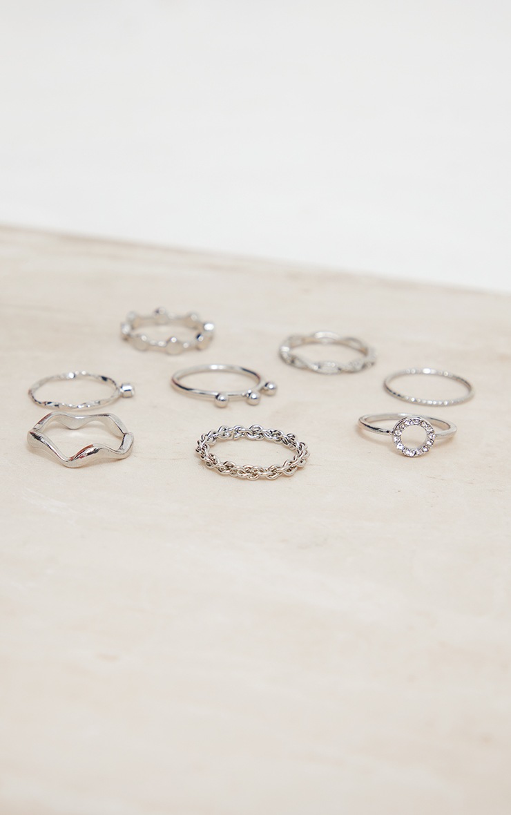 Silver Assorted Shape Twist Ring Set | Accessories | PrettyLittleThing USA