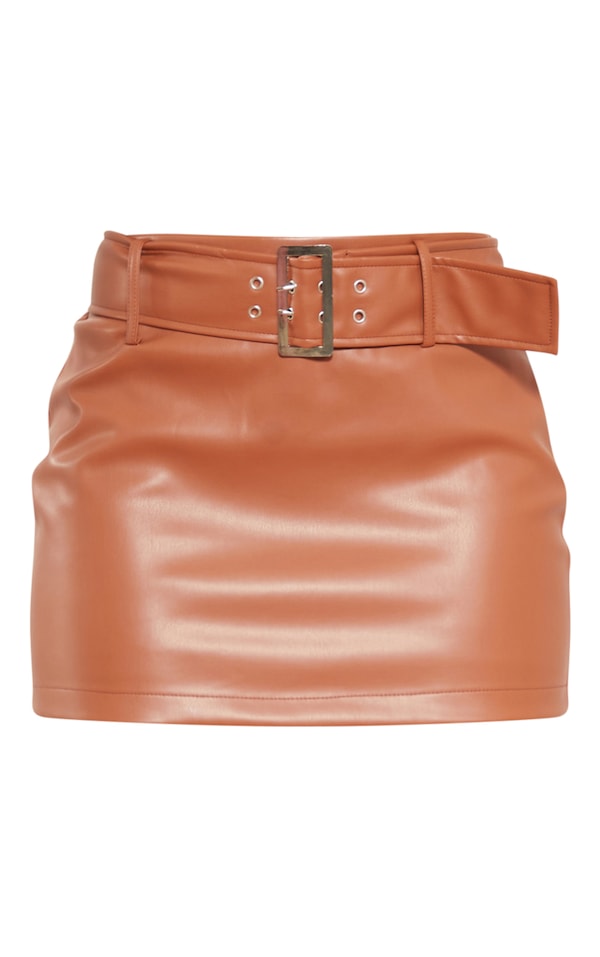 Tan Faux Leather Belted Micro Mini Skirt | Co-ords | PLT