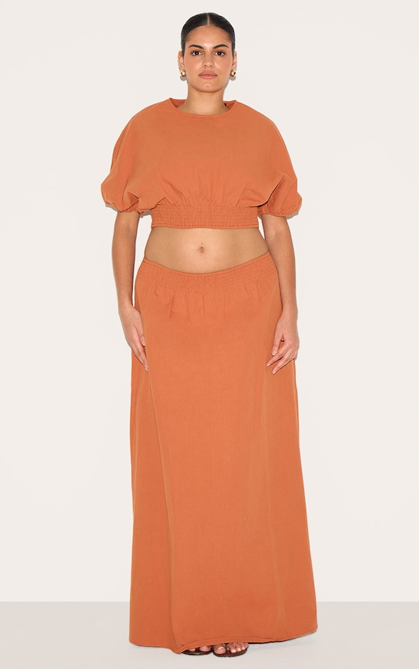 Plus Burnt Orange Sheered Waist Crop Top | Plus Size | PLT USA
