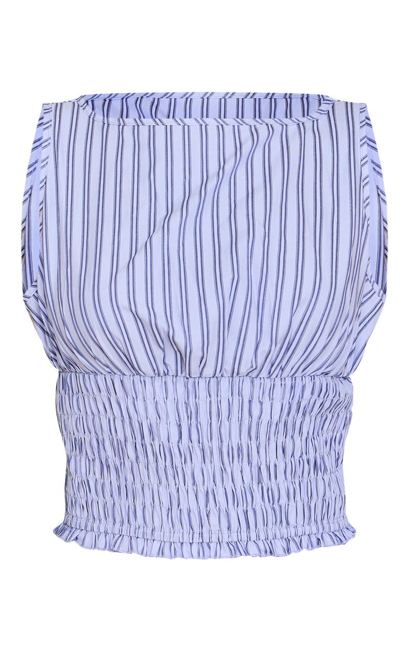Blue Striped Shirred Waist Top | Co-ords | PrettyLittleThing USA