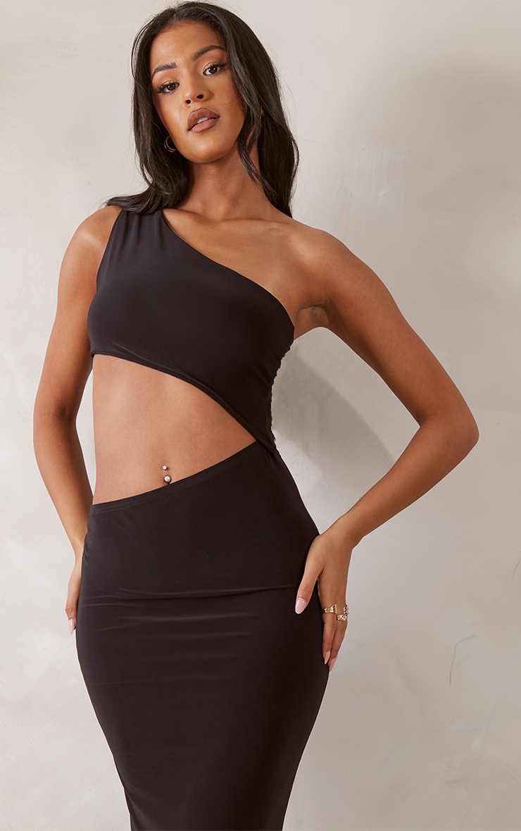 Tall Black Slinky Cut Out Midaxi Dress | Tall | PrettyLittleThing