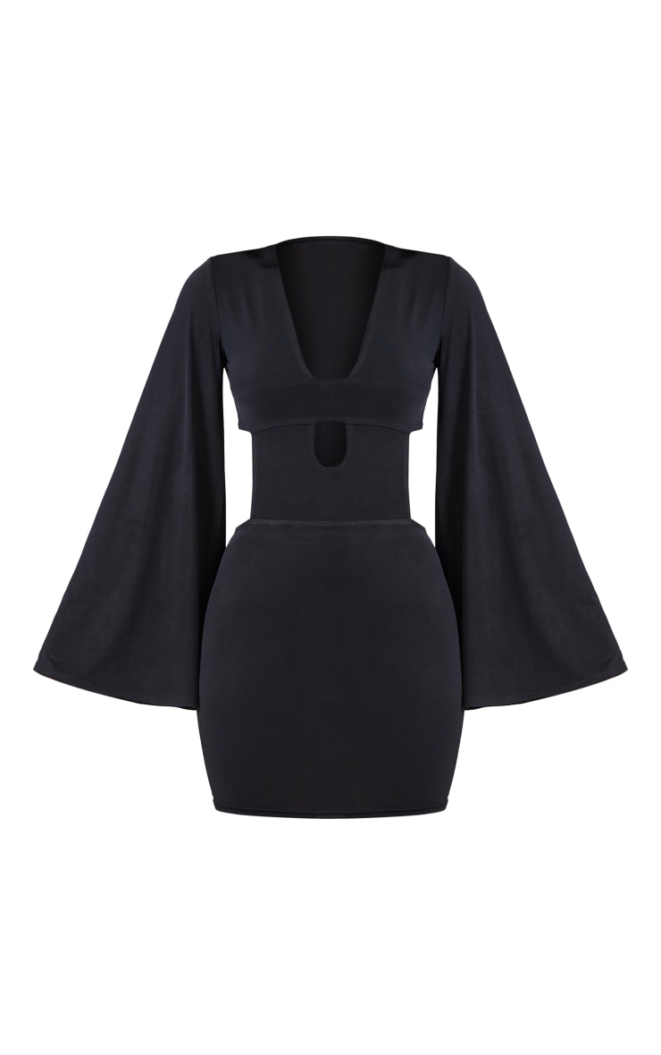 Black Slinky Cut Out Flared Sleeve Bodycon Dress | Dresses | PLT