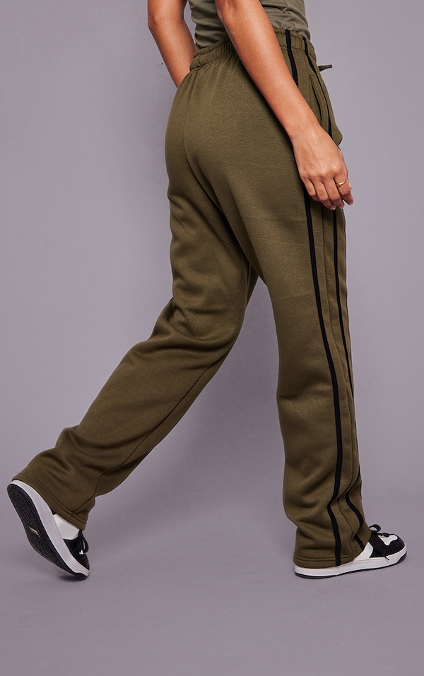 Khaki Double Side Stripe Wide Leg Sweatpants | Sweat ...