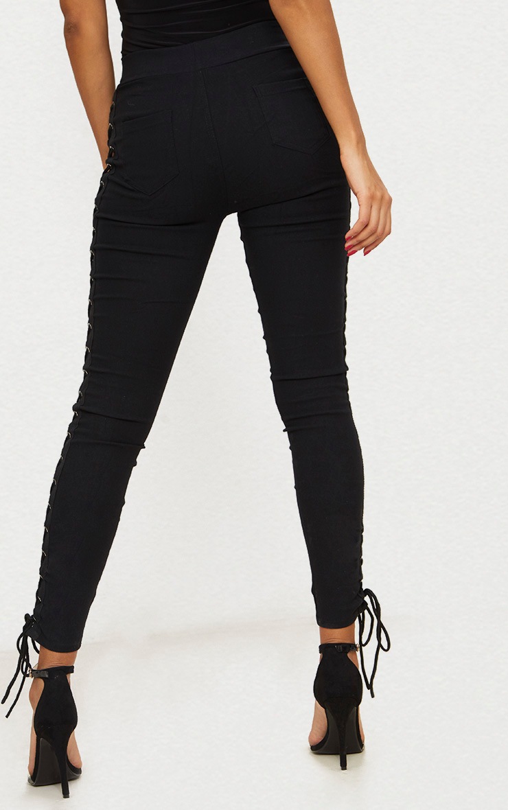 Black Lace Up Side Eyelet Pant | Pants | PrettyLittleThing USA