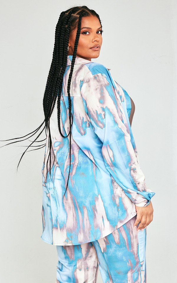 Plus Blue Texture Print Oversized Shirt | Plus Size | PLT