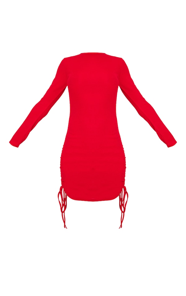 Red Thick Rib Ruched Side Bodycon Dress | Dresses | PrettyLittleThing USA