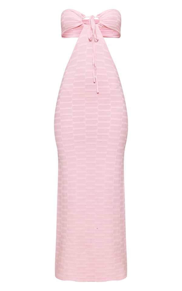 Pink Textured Knit Cut Out Bandeau Maxi Dress | Knitwear | PLT