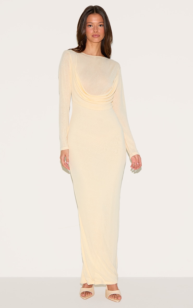 Robe Longue Texturée Amande À Détail Drapé Et Manches Longues | Robes ...