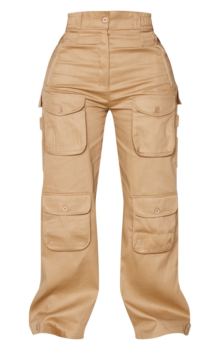 Shape Camel Cargo Pocket Zip Detail Wide Leg Pants | PrettyLittleThing USA