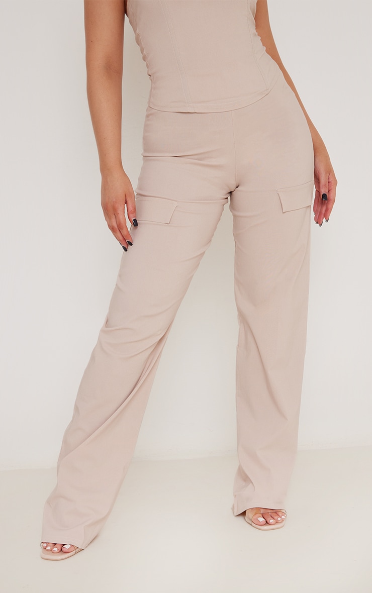 Stone Stretch Woven Low Rise Cargo Trousers | PrettyLittleThing