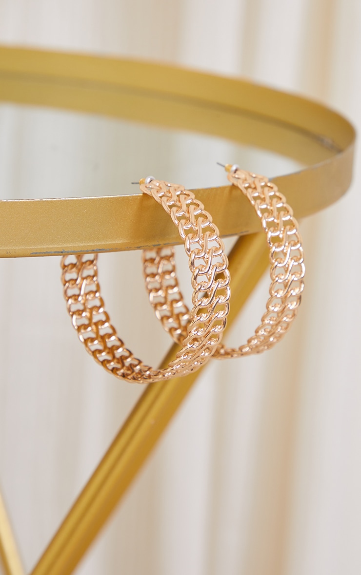Gold Chunky Chain Thick Hoop Earrings | PrettyLittleThing