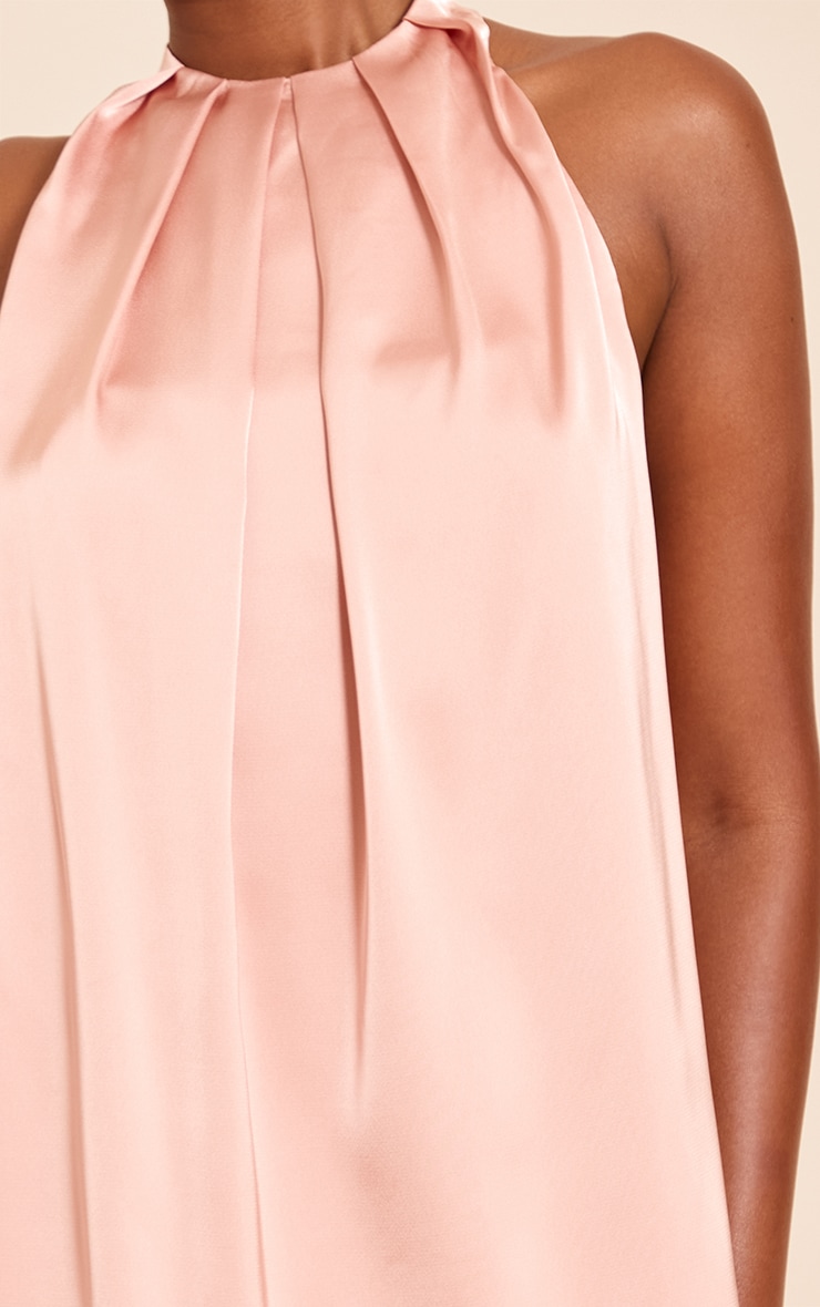 Peach Satin Halter Neck Mini Shift Dress | Dresses | PLT