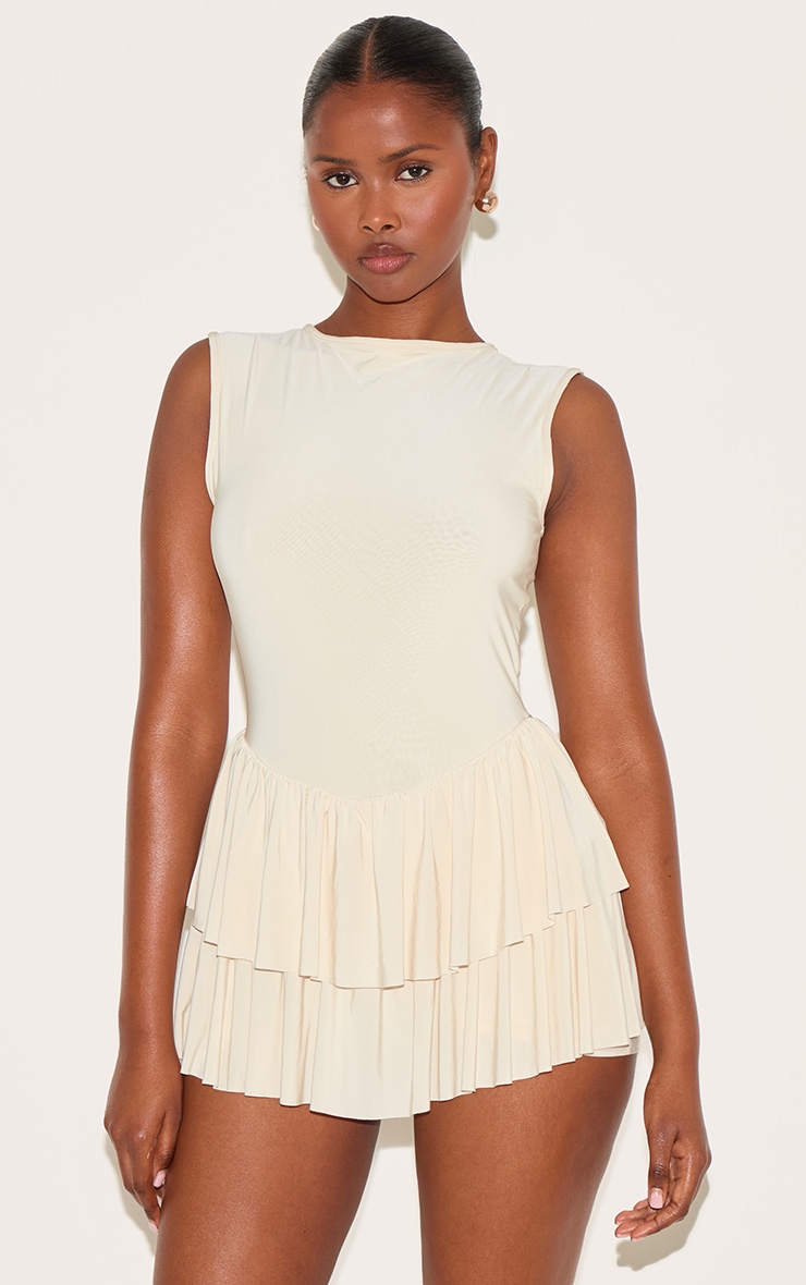 Almond Double Layer Slinky Rara Skort Playsuit | Dresses | PLT