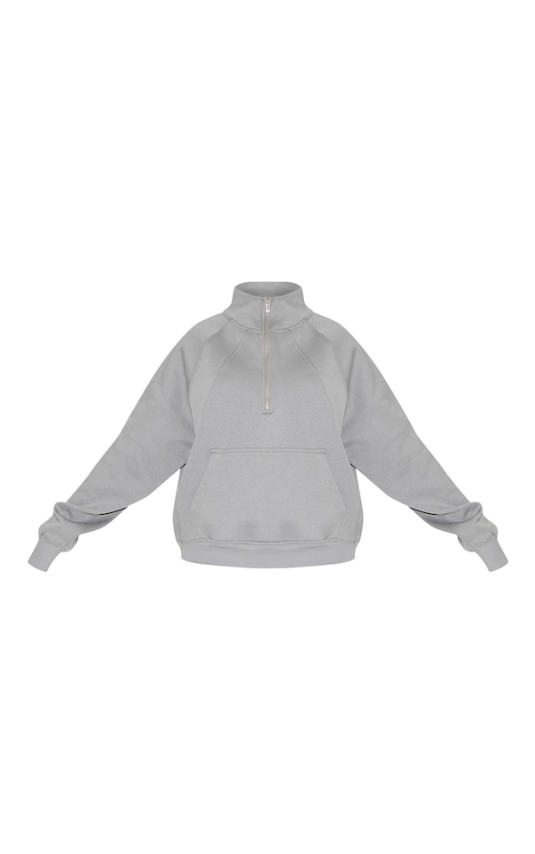 Grey Panel Zip Up Pocket Oversized Sweatshirt | Athleisure | PLT